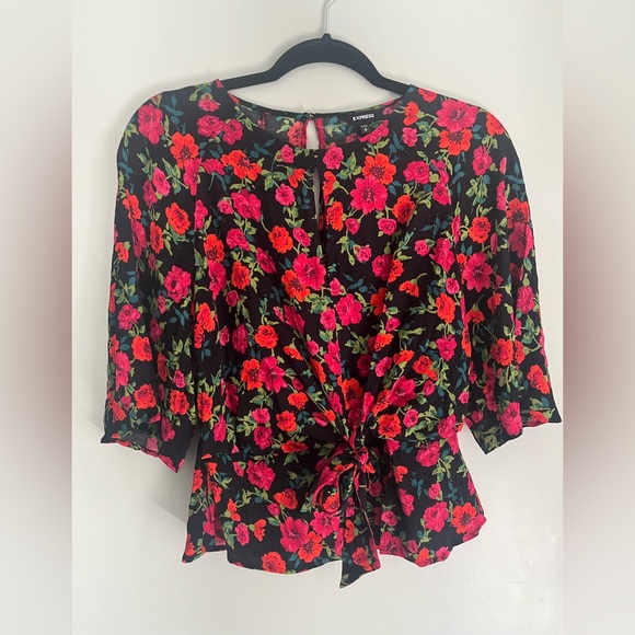 Express | Tops | Express Floral Black And Pink Womens Top New | Poshmark